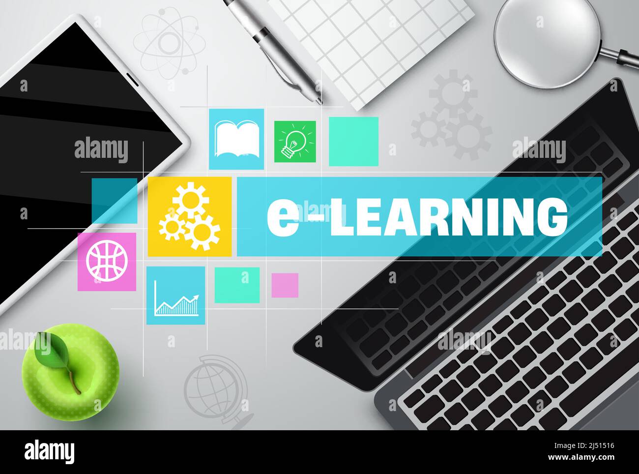 E-learning vector concept design. Elearning text in technology and ...