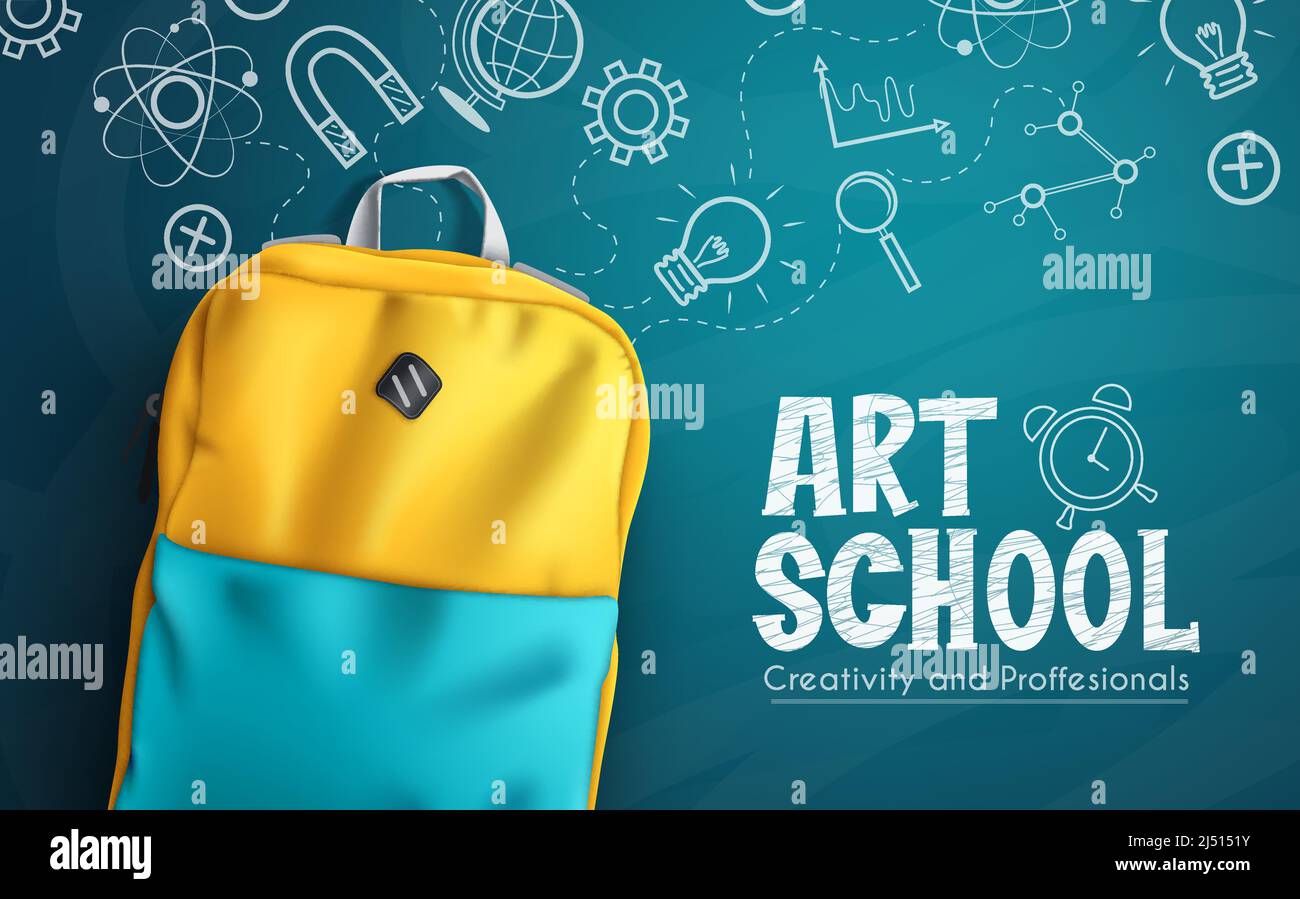 School art vector concept design. Art school text in chalk board ...