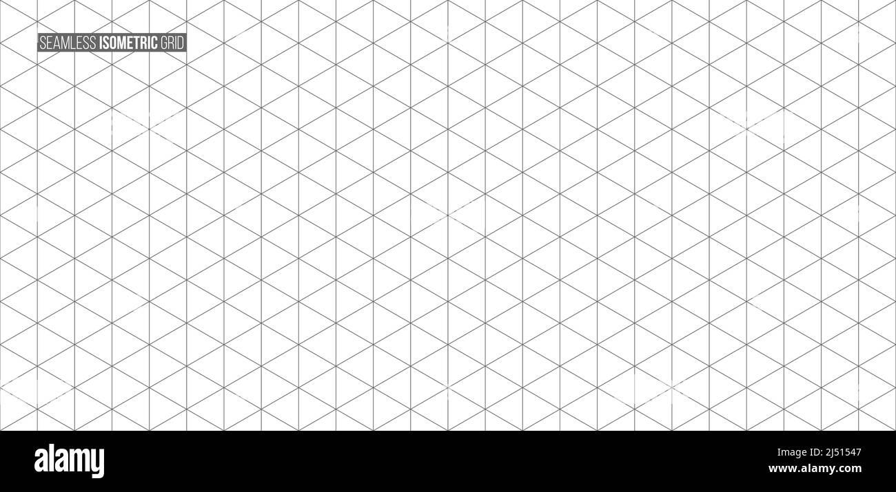 Abstract isometric grid vector seamless pattern. Black and white thin ...