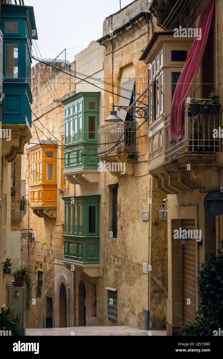 Traditional maltese balcony valletta malta hi-res stock photography and ...