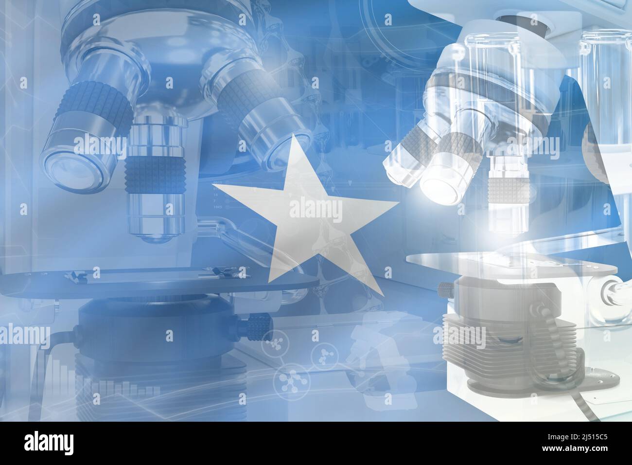 Somalia science development conceptual background - microscope on flag ...