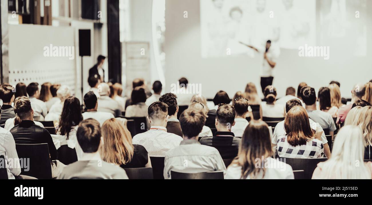 Business speaker giving a talk at business conference event Stock Photo ...