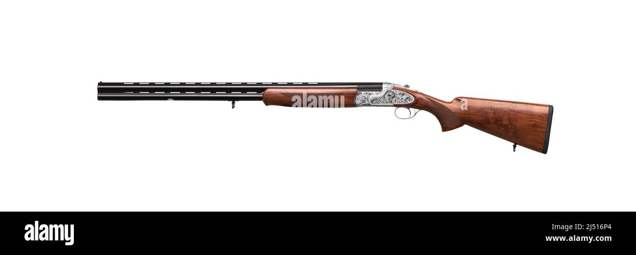 Luxury double-barreled shotgun with a vertical arrangement of barrels ...