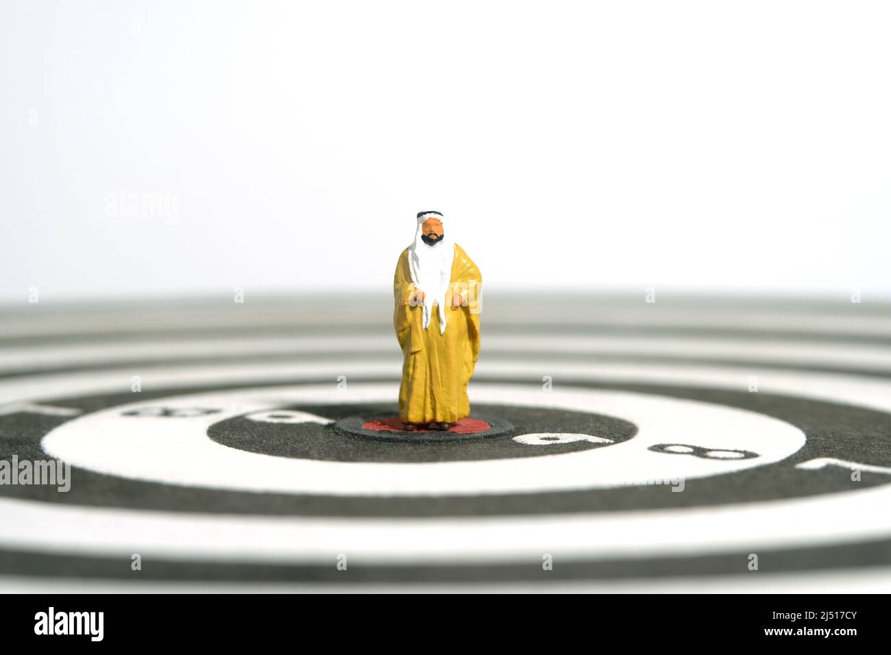 Miniature people toy figure photography. A Sultan wearing yellow bihst ...