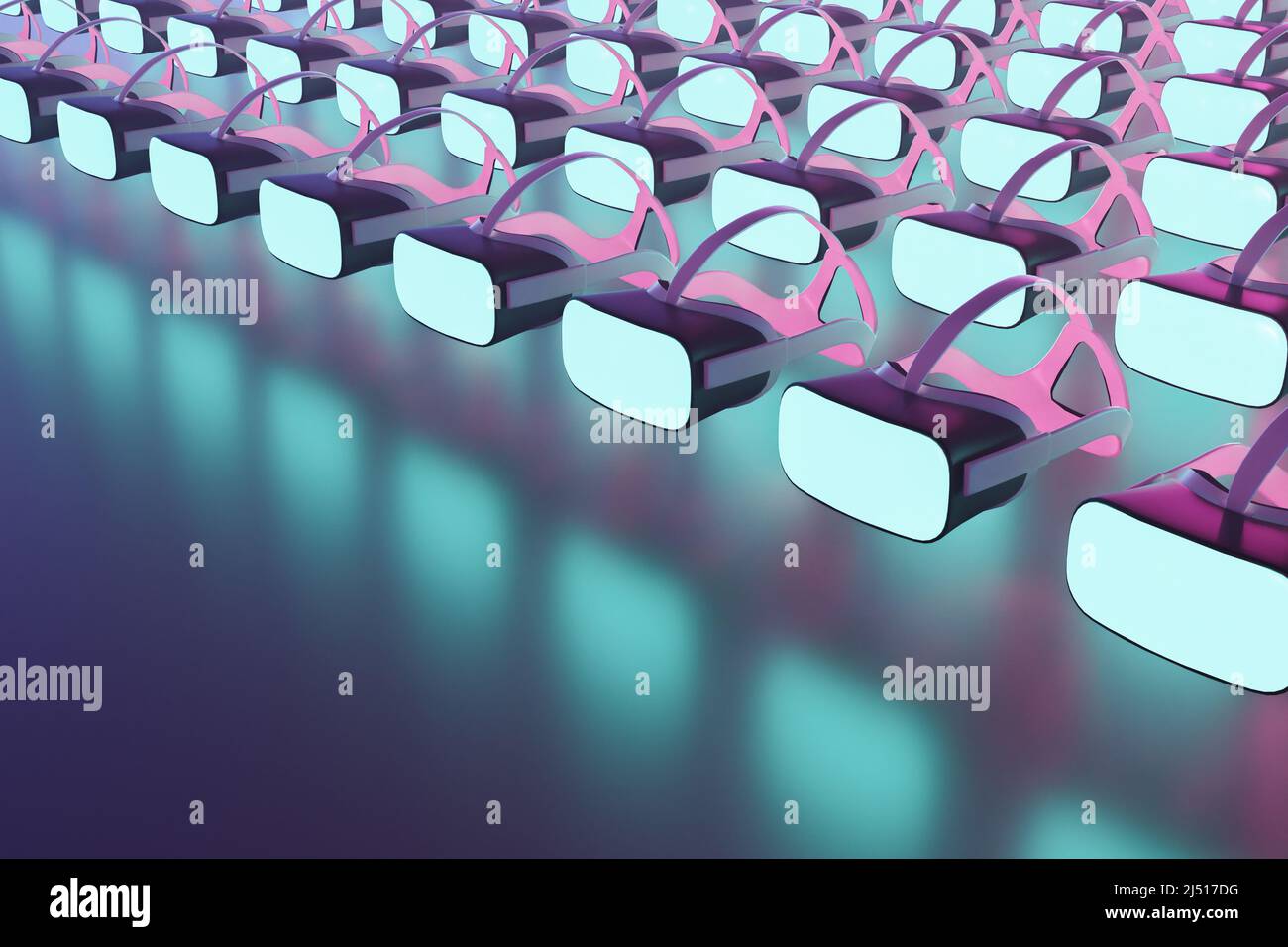 Abundance of modern similar glowing VR headsets for experiencing ...