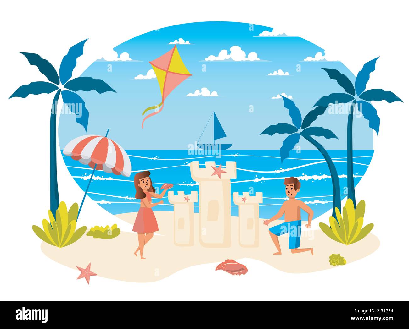 Cartoon illustration boy building sand Cut Out Stock Images & Pictures ...