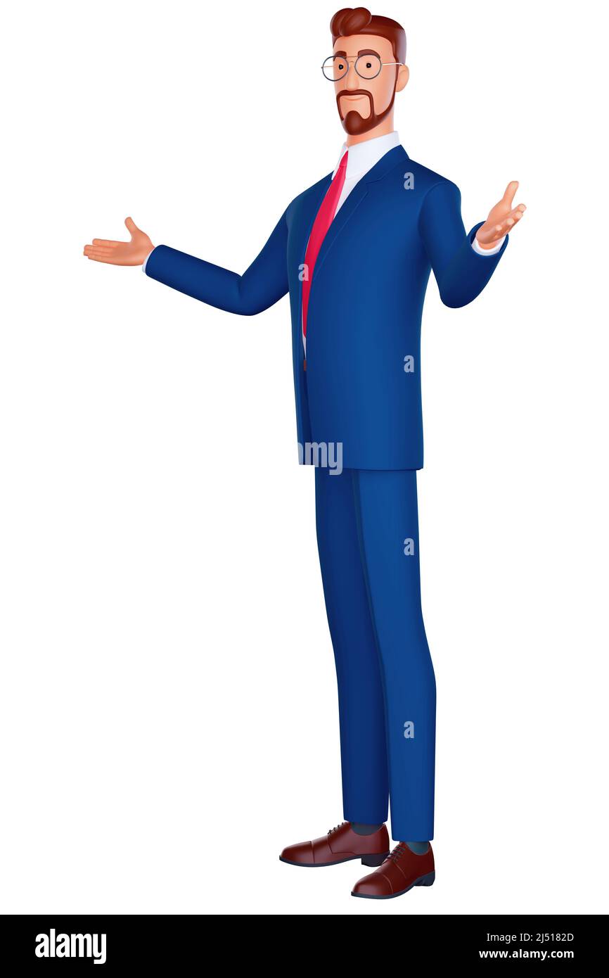 3 d cartoon character. You are welcome. Closeup mature man in a blue ...