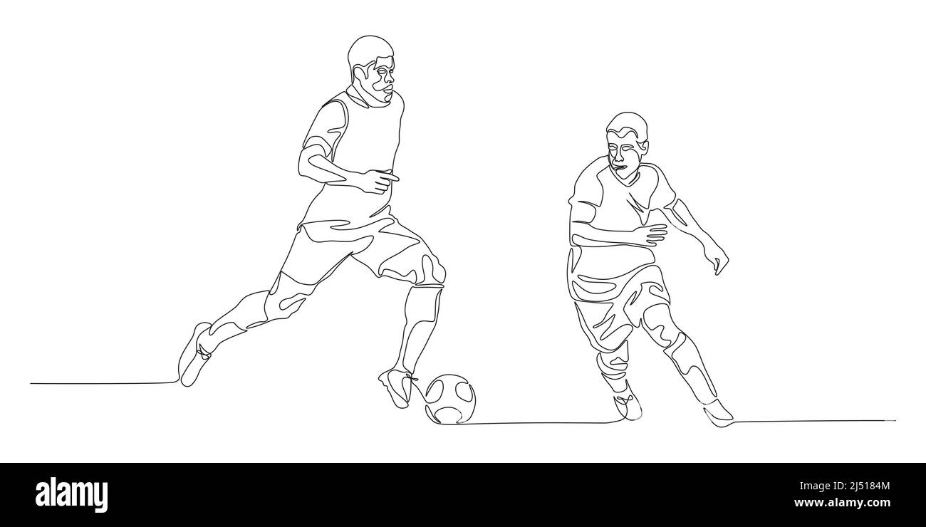 Two Football, soccer players kicking ball. Isolated vector silhouette ...