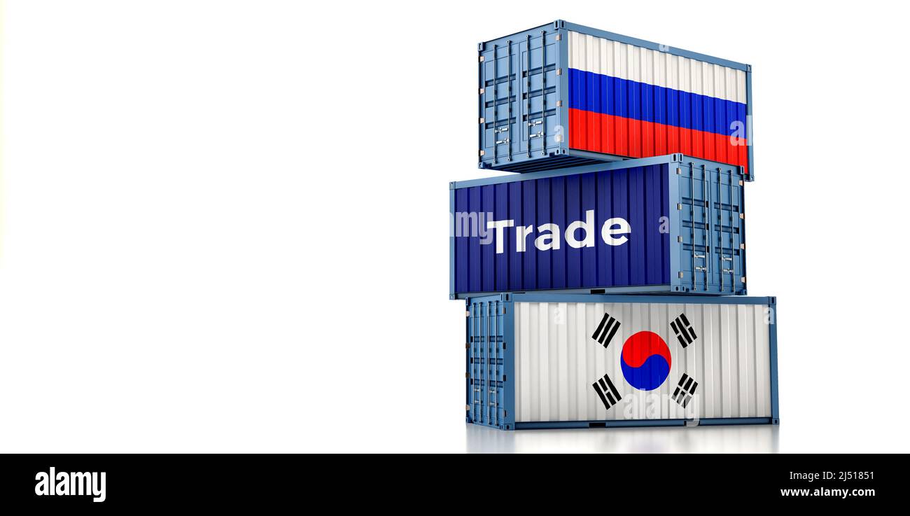 Cargo containers with South Korea and Russia national flags. 3D Rendering Stock Photo - Alamy