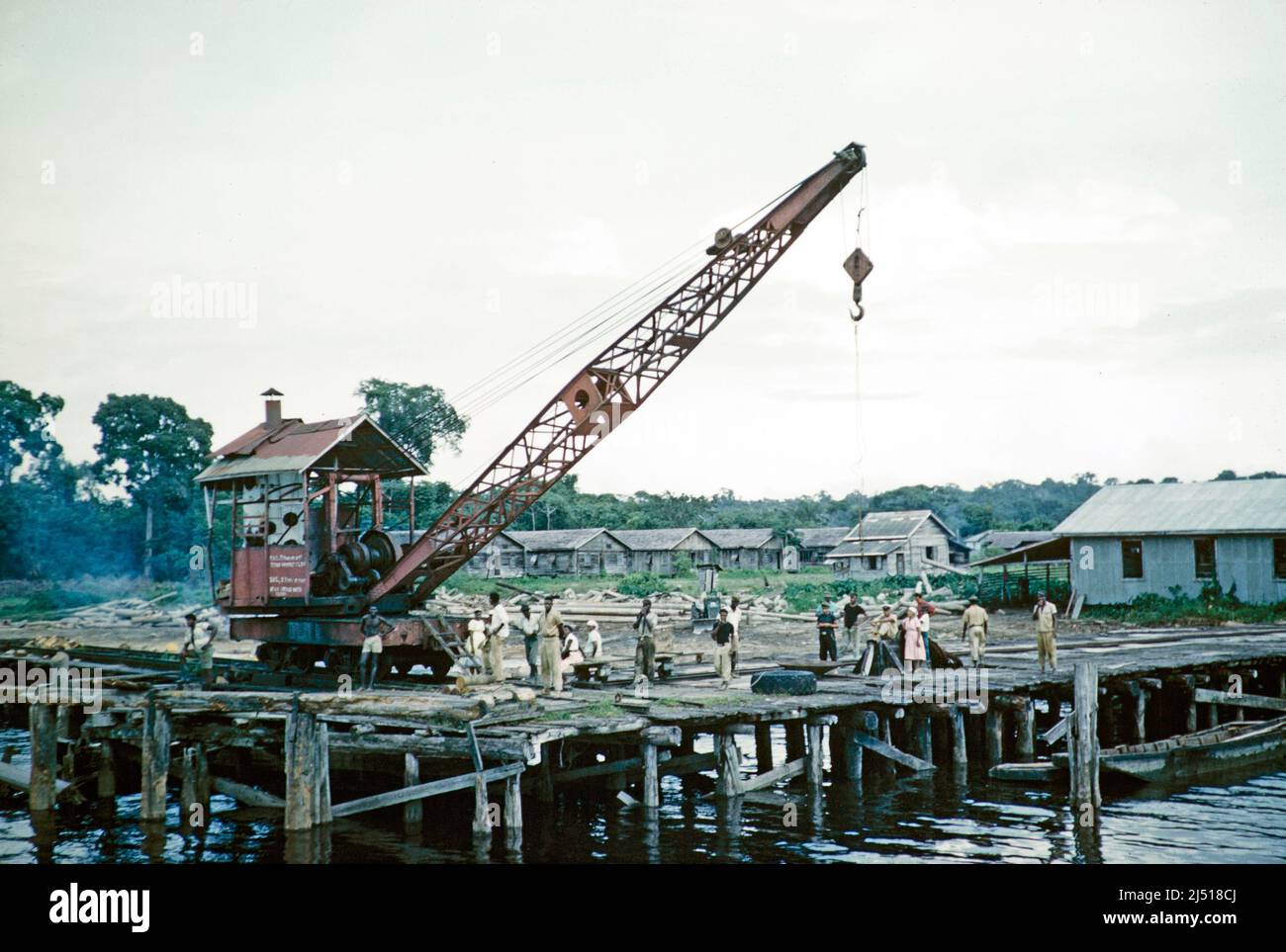 Captioned 'Timber loading point on River Essequibo', Guyana, West ...