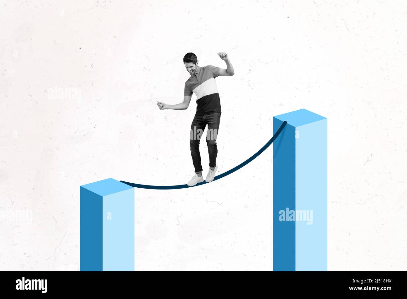 Creative collage picture of young man rope walking keep balance ...