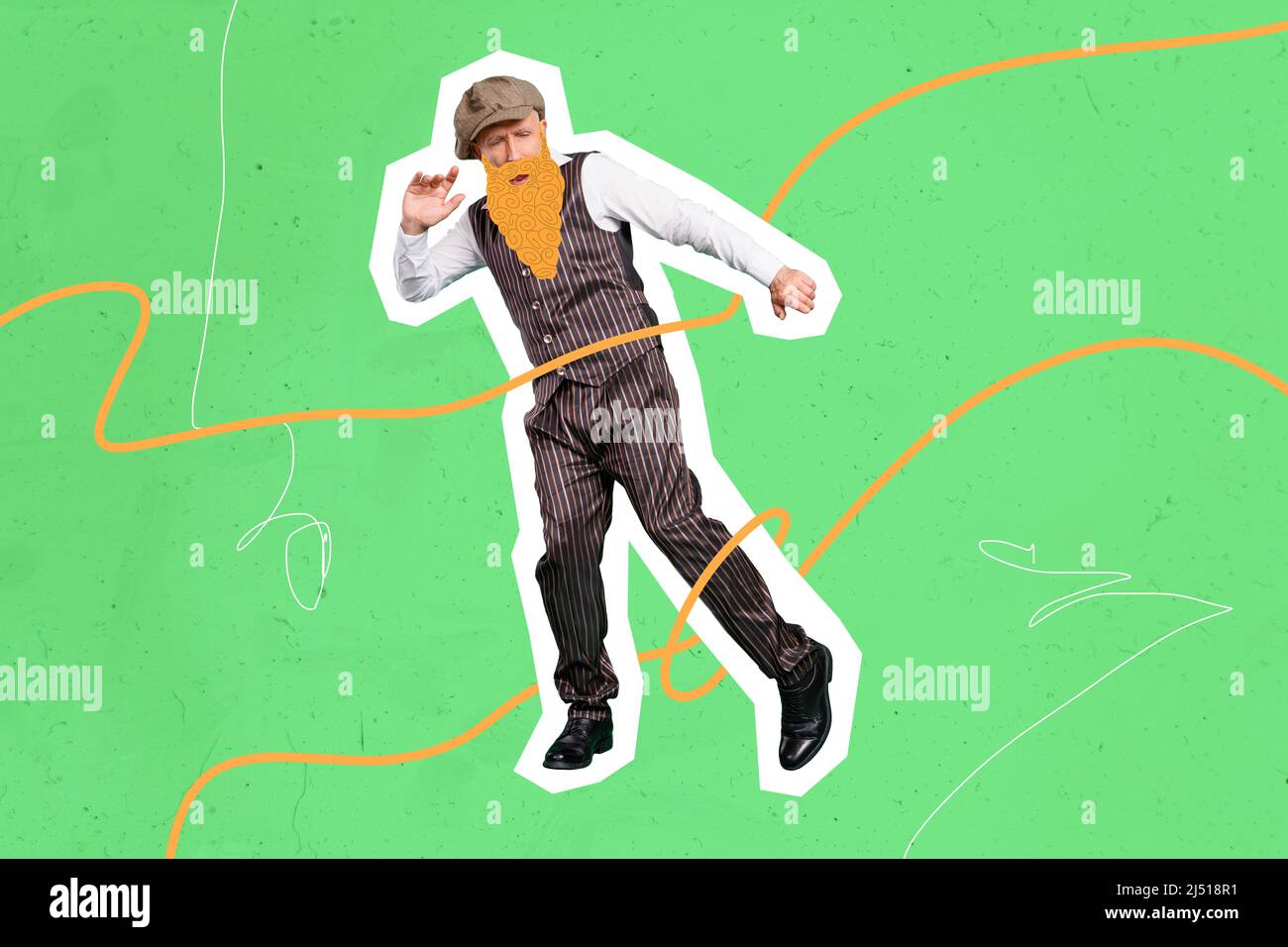 Bright vaporware sketch pattern of feel young grandpa dancing energetic ...