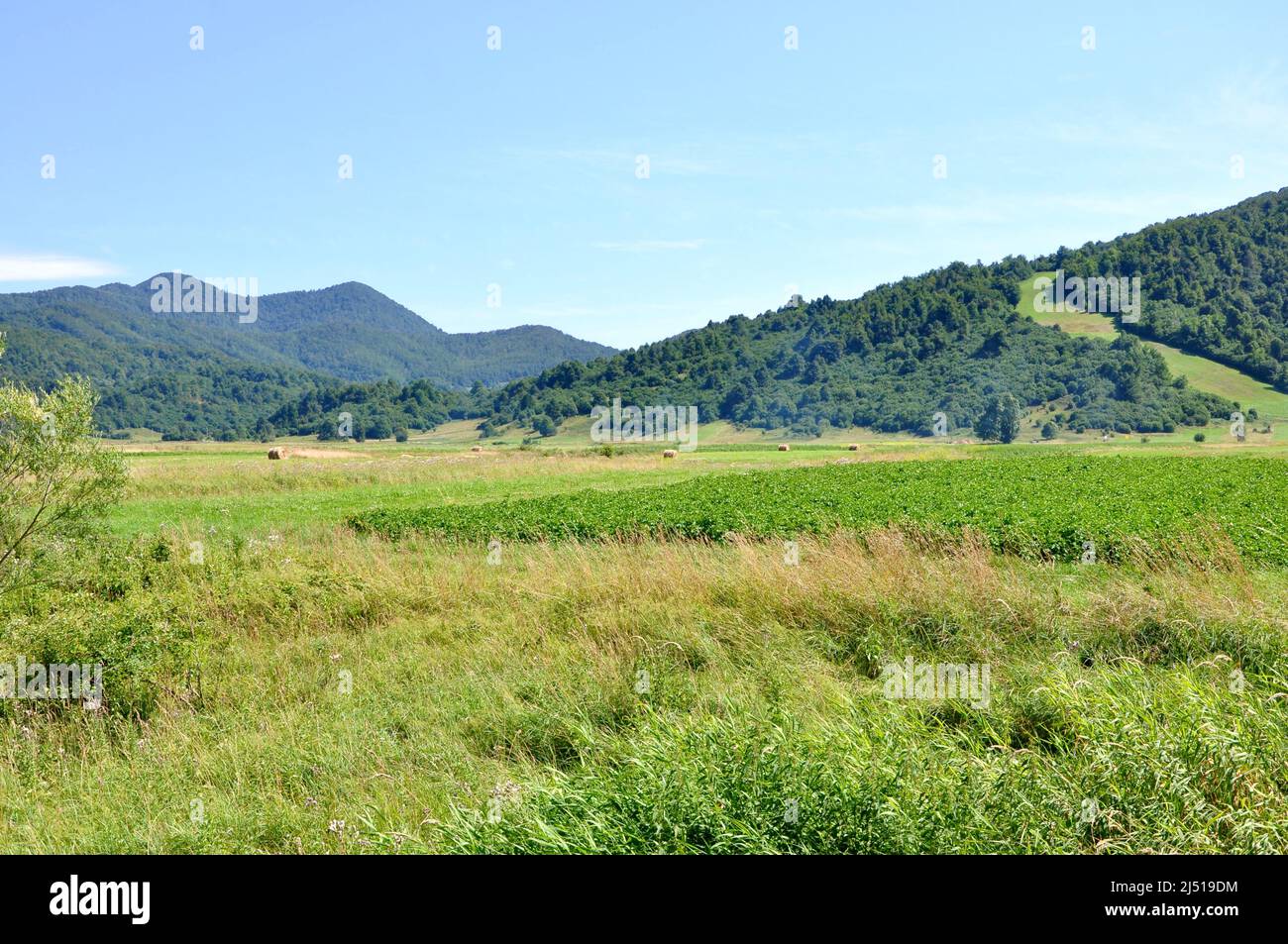 Image of Croatia landscape, mountains range and agricultural fields ...