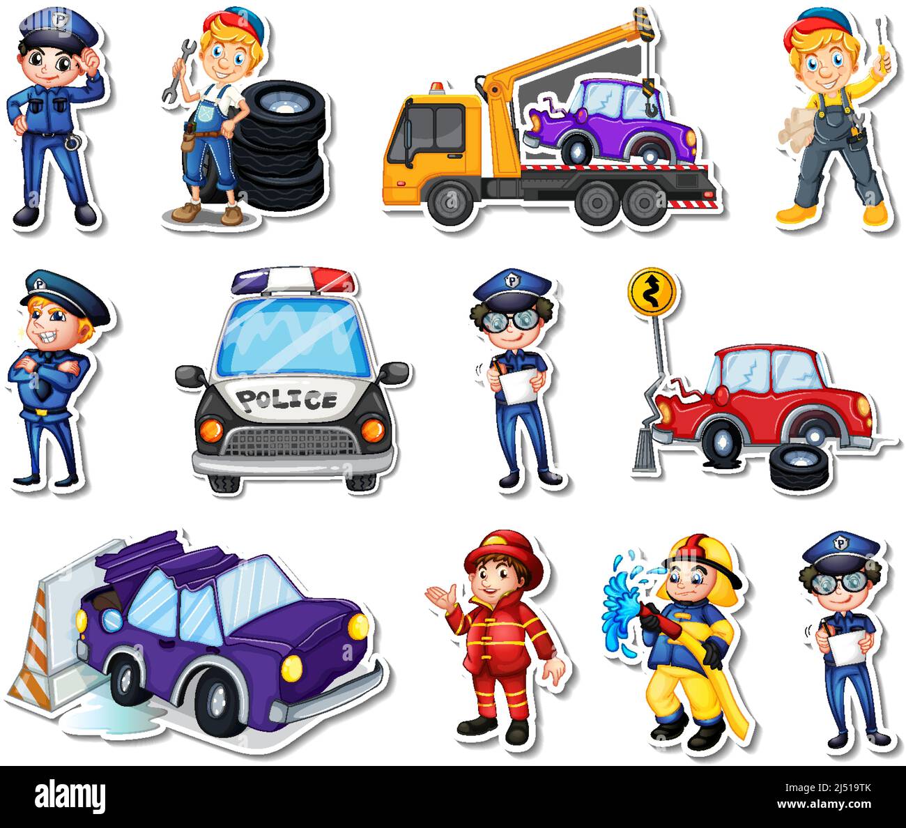 Sticker set of professions characters and objects illustration Stock ...