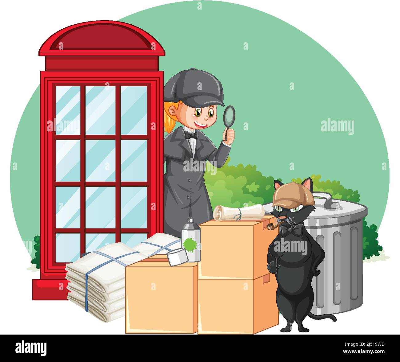 Cartoon illustration cat detective magnifying hi-res stock photography ...