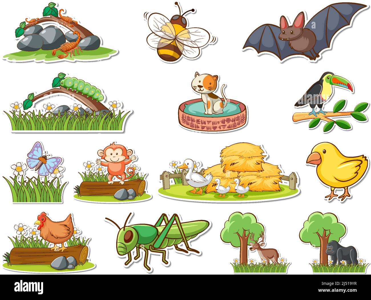 Sticker set of cartoon wild animals illustration Stock Vector Image ...