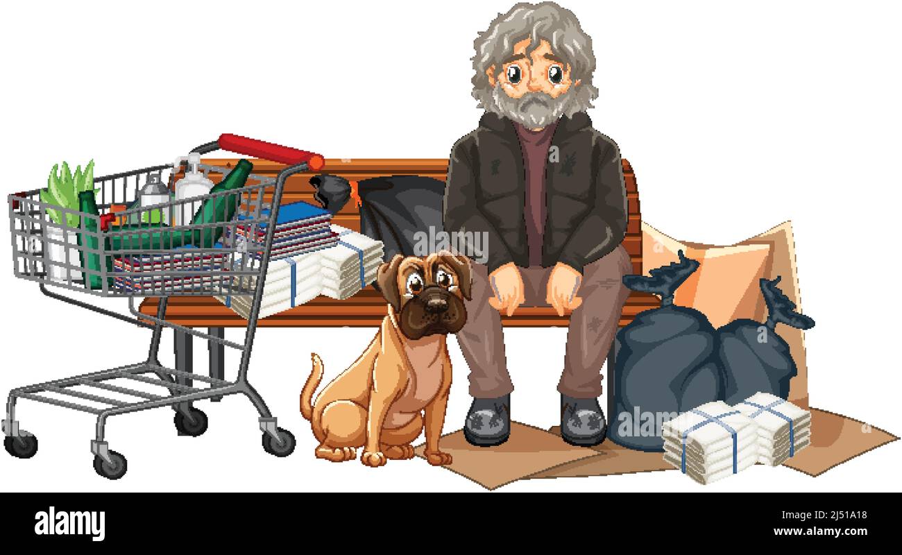 Homeless man sitting near garbage illustration Stock Vector Image & Art ...