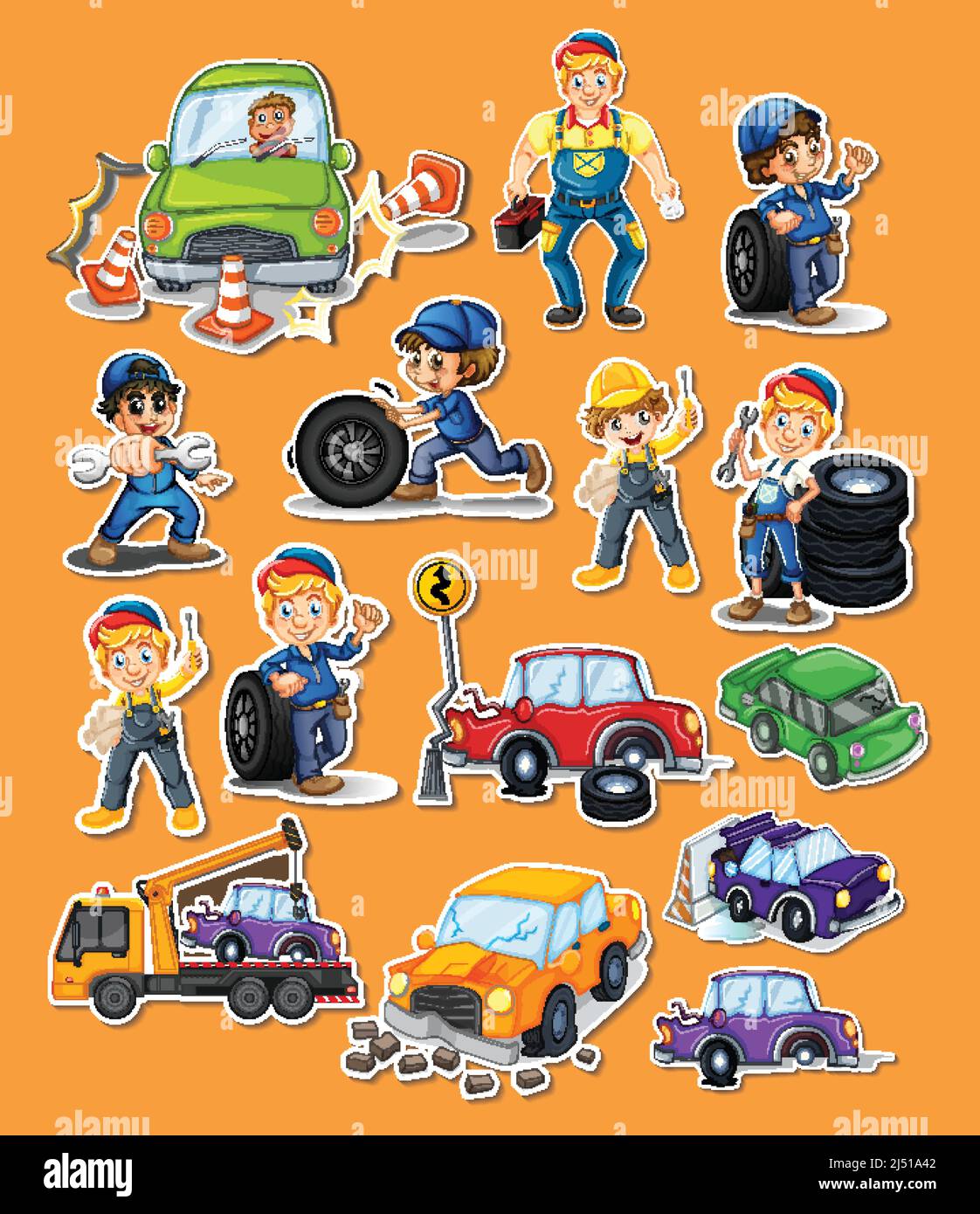Sticker set of professions characters and objects illustration Stock ...