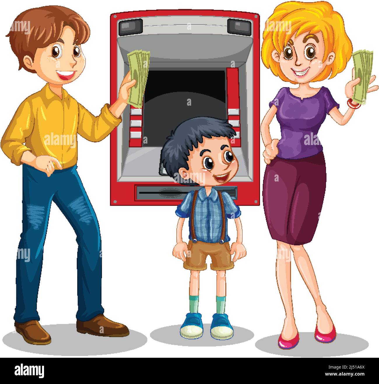 ATM machine with people cartoon character illustration Stock Vector ...