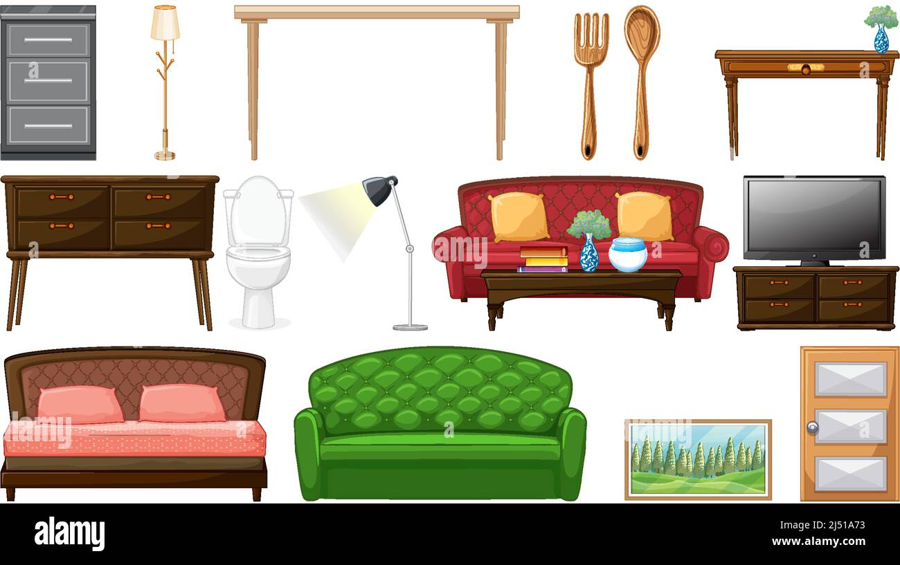 Furniture and household appliances on white background illustration ...