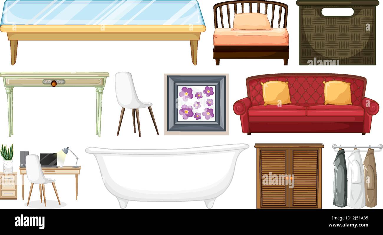 Furniture and household appliances on white background illustration ...