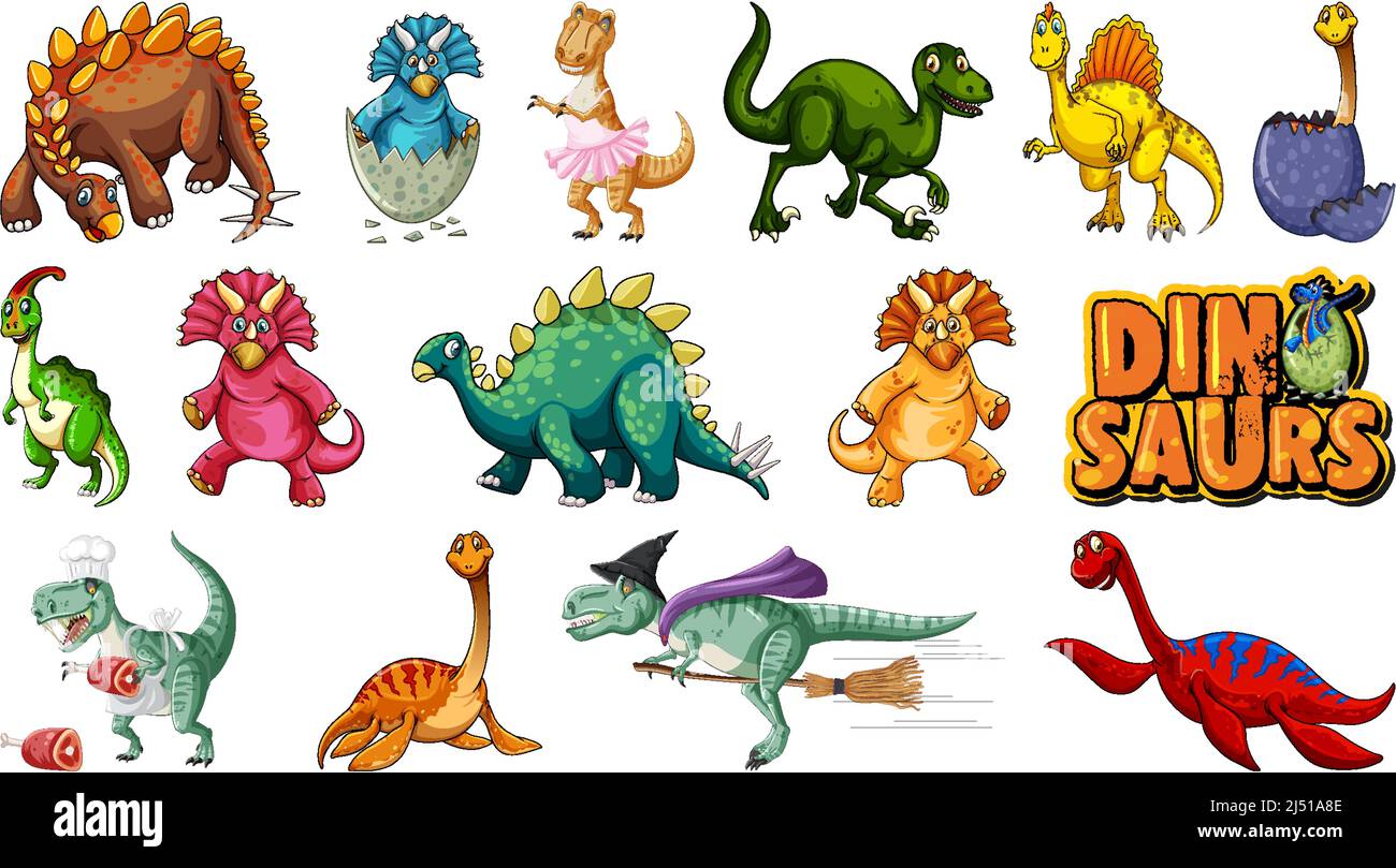Many dinosaurs on white background illustration Stock Vector Image ...