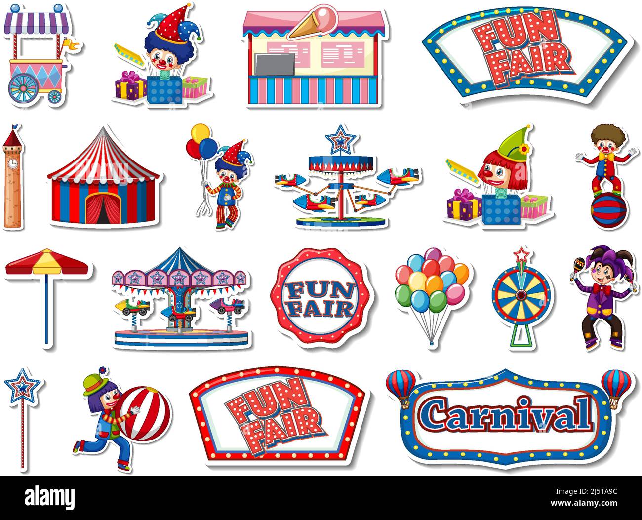 Sticker set of amusement park and fun fair objects illustration Stock ...
