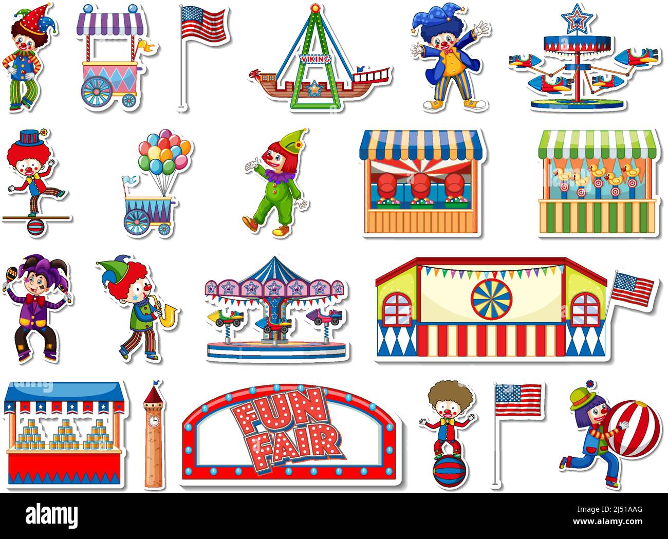 Sticker set of amusement park and fun fair objects illustration Stock ...