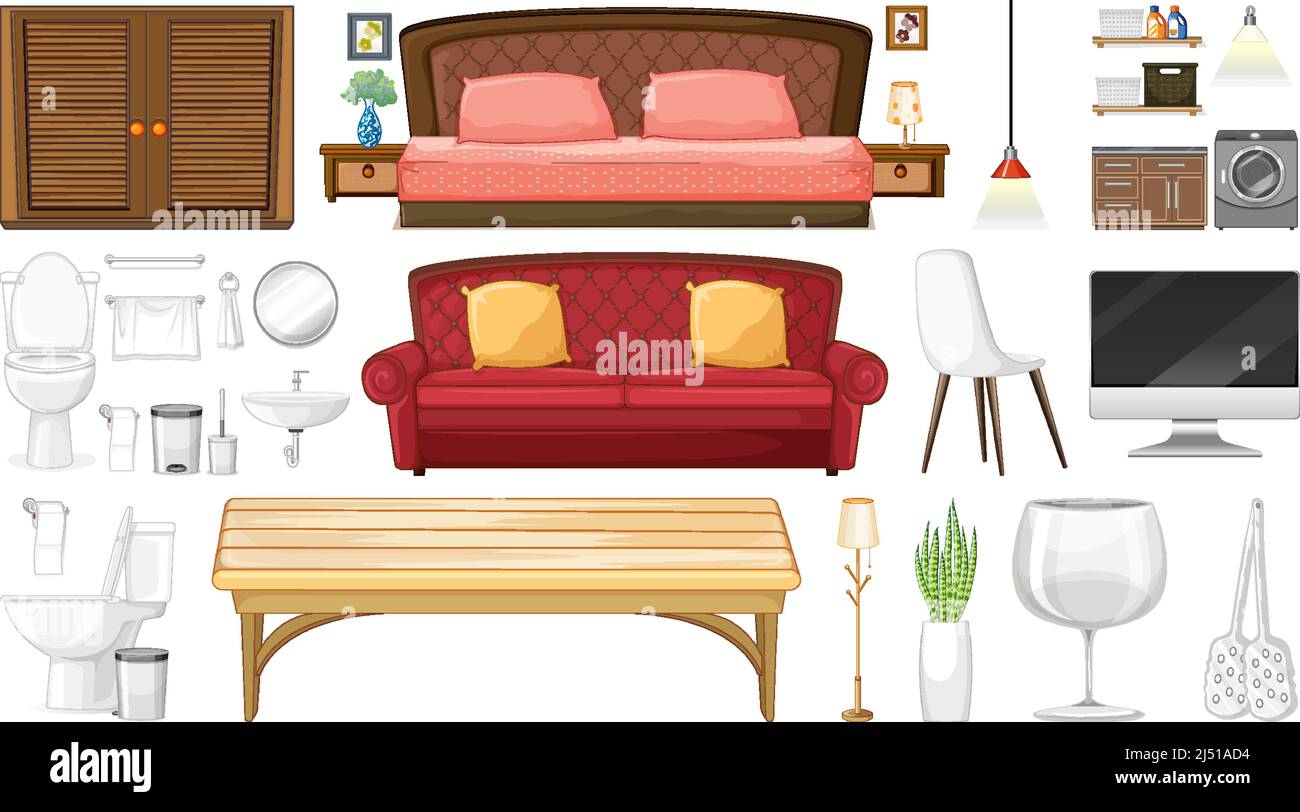 Furniture and household appliances on white background illustration ...