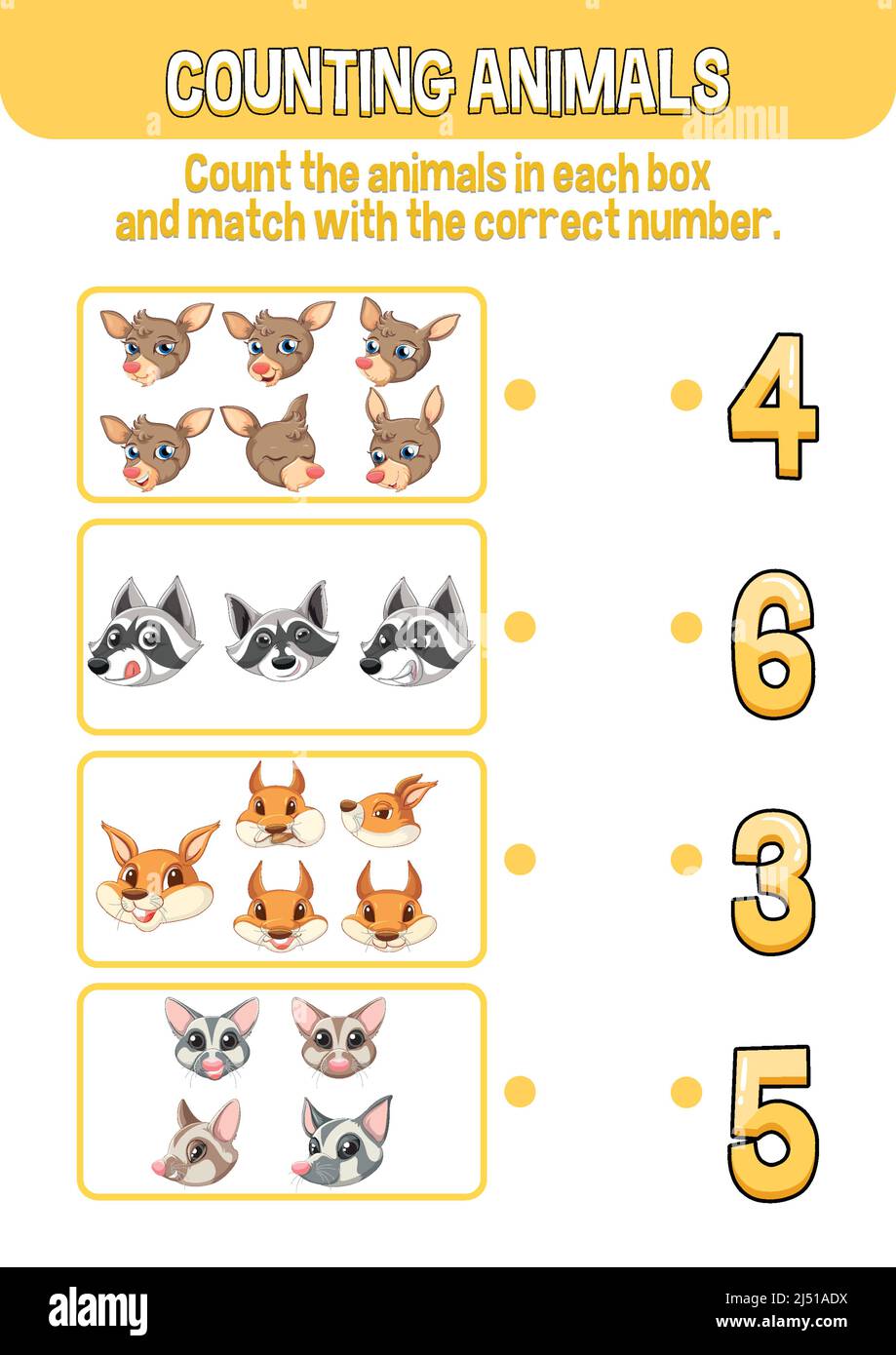 Worksheet design for counting animals illustration Stock Vector Image ...