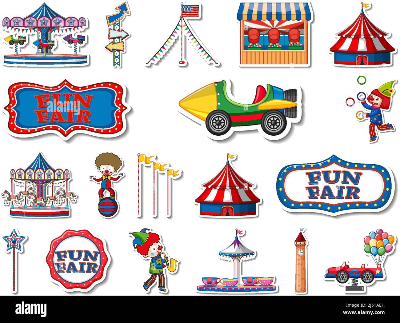 Sticker set of amusement park and fun fair objects illustration Stock ...
