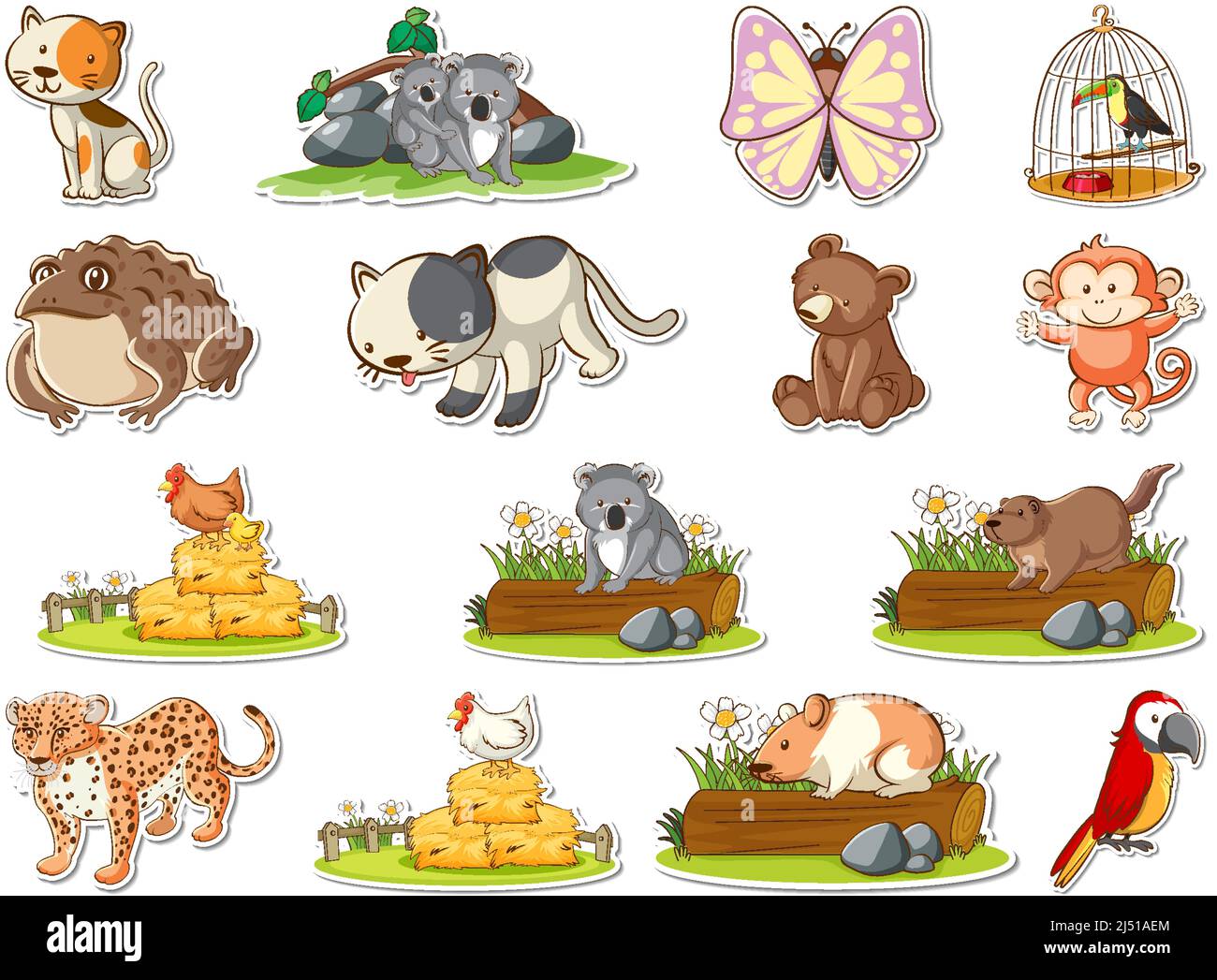 Sticker set of wild animals cartoon illustration Stock Vector Image ...
