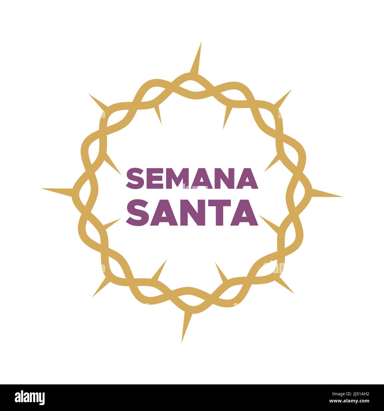 Crown of thorns with text. Golden and purple. Holy Week in Spanish ...