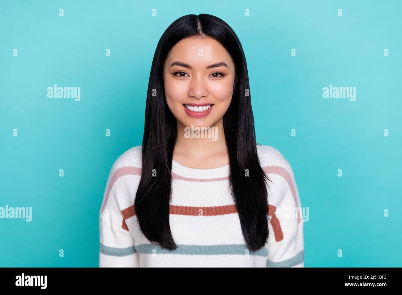 Photo of young cheerful adorable filipino lady with long black hair ...