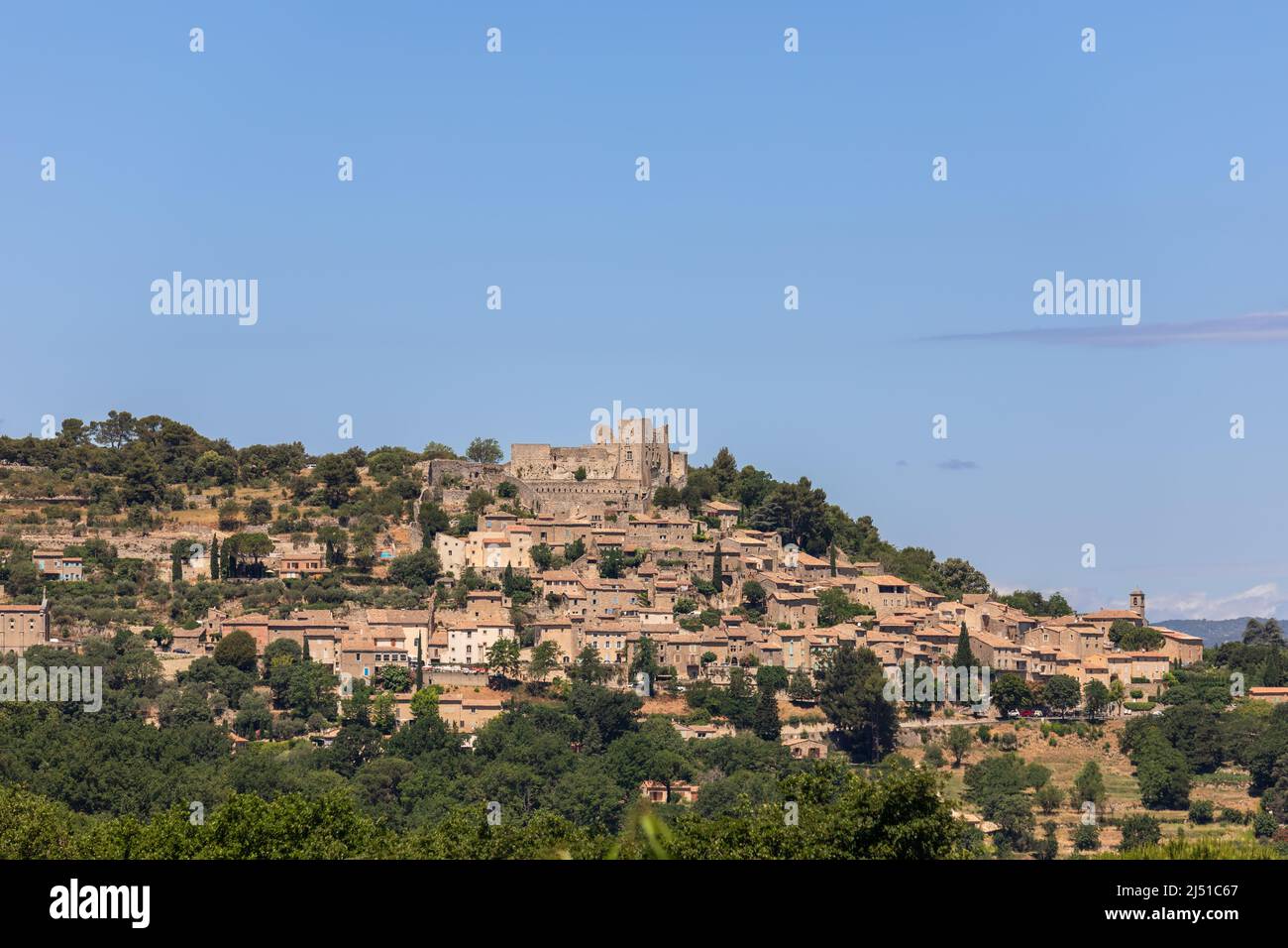 Medieval historic Lacoste village stands on hilltop of Little Luberon ...
