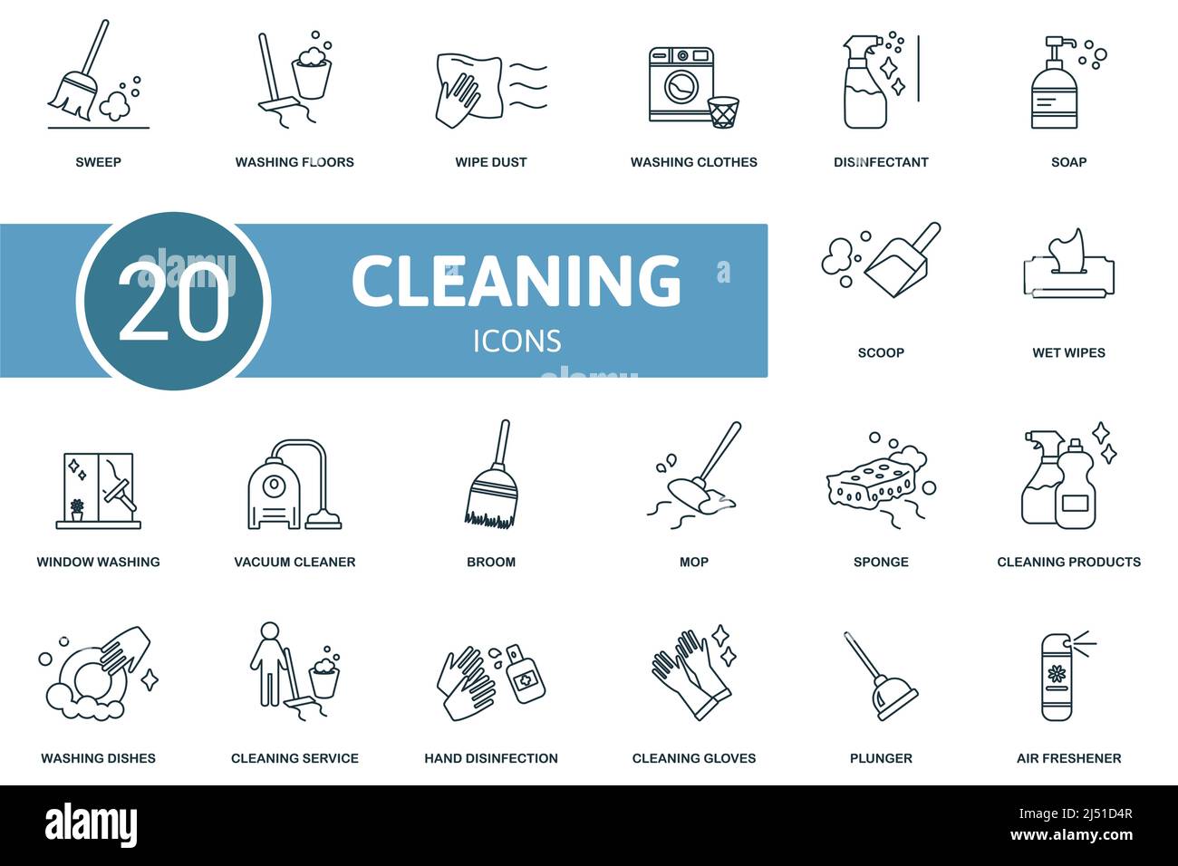 Cleaning set icon. Contains cleaning illustrations such as washing ...