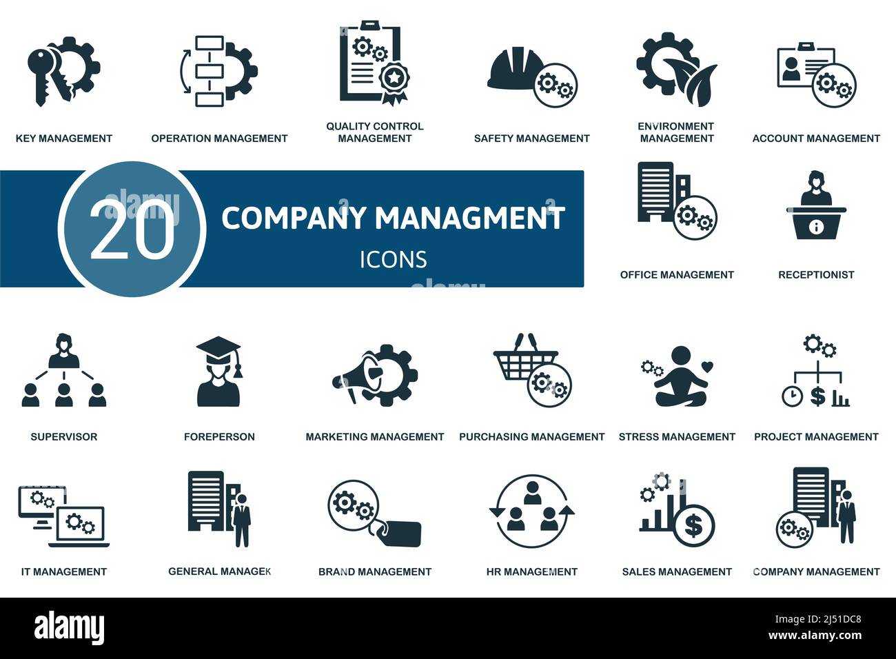 Company Management set icon. Contains company management illustrations ...