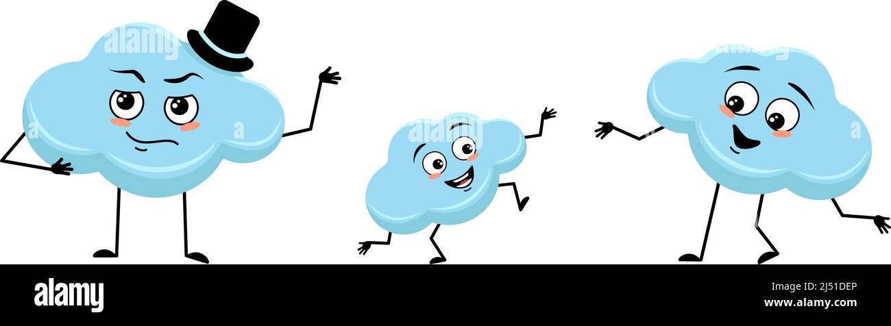 Family of cloud character with happy emotions and poses, smile face ...