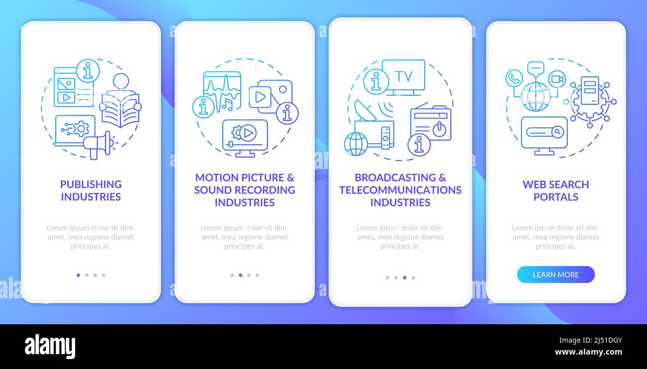 Information Industry Segments Blue Gradient Onboarding Mobile App Screen Stock Vector Image