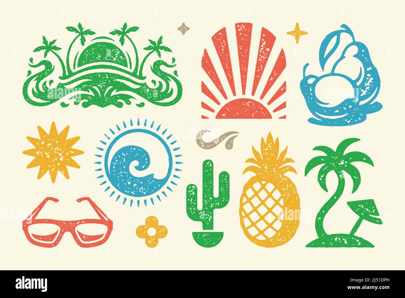 Summer symbols and objects set vector illustration. Bright symbol of ...