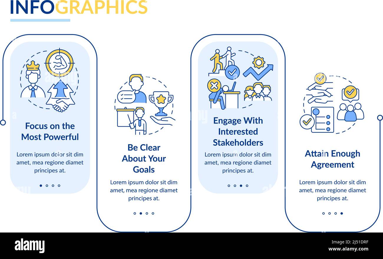 Stakeholders engagement blue rectangle infographic template Stock ...