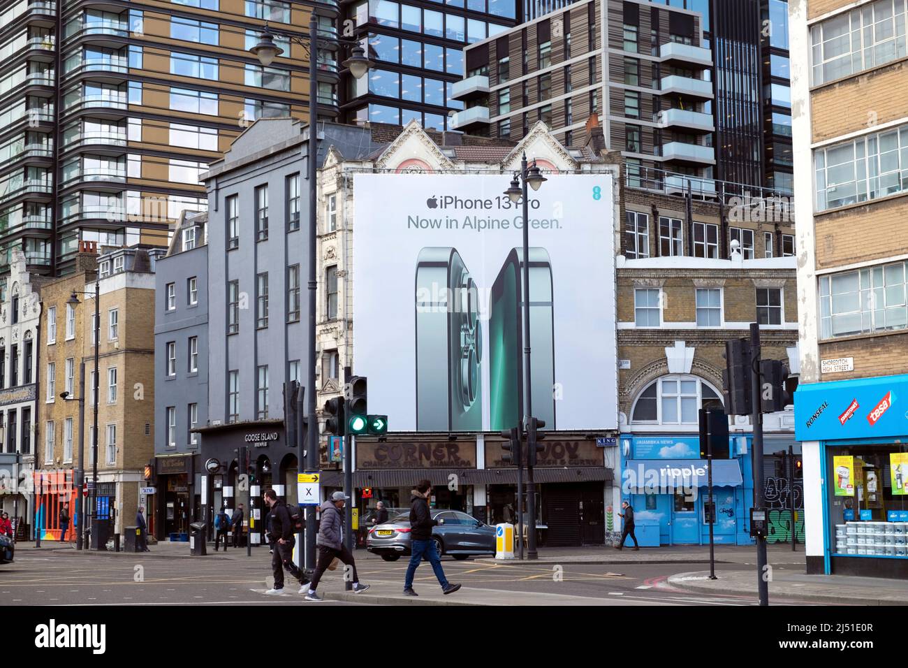 Apple Green iPhone 13 Pro advert billboard Commercial Street corner ...
