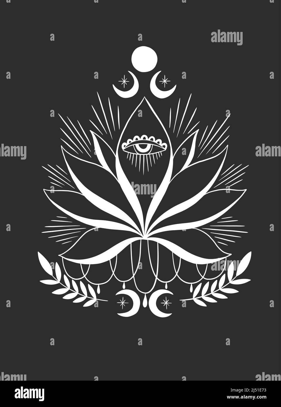 Mystic aesthetic witch mage composition print. Hand draw black color ...