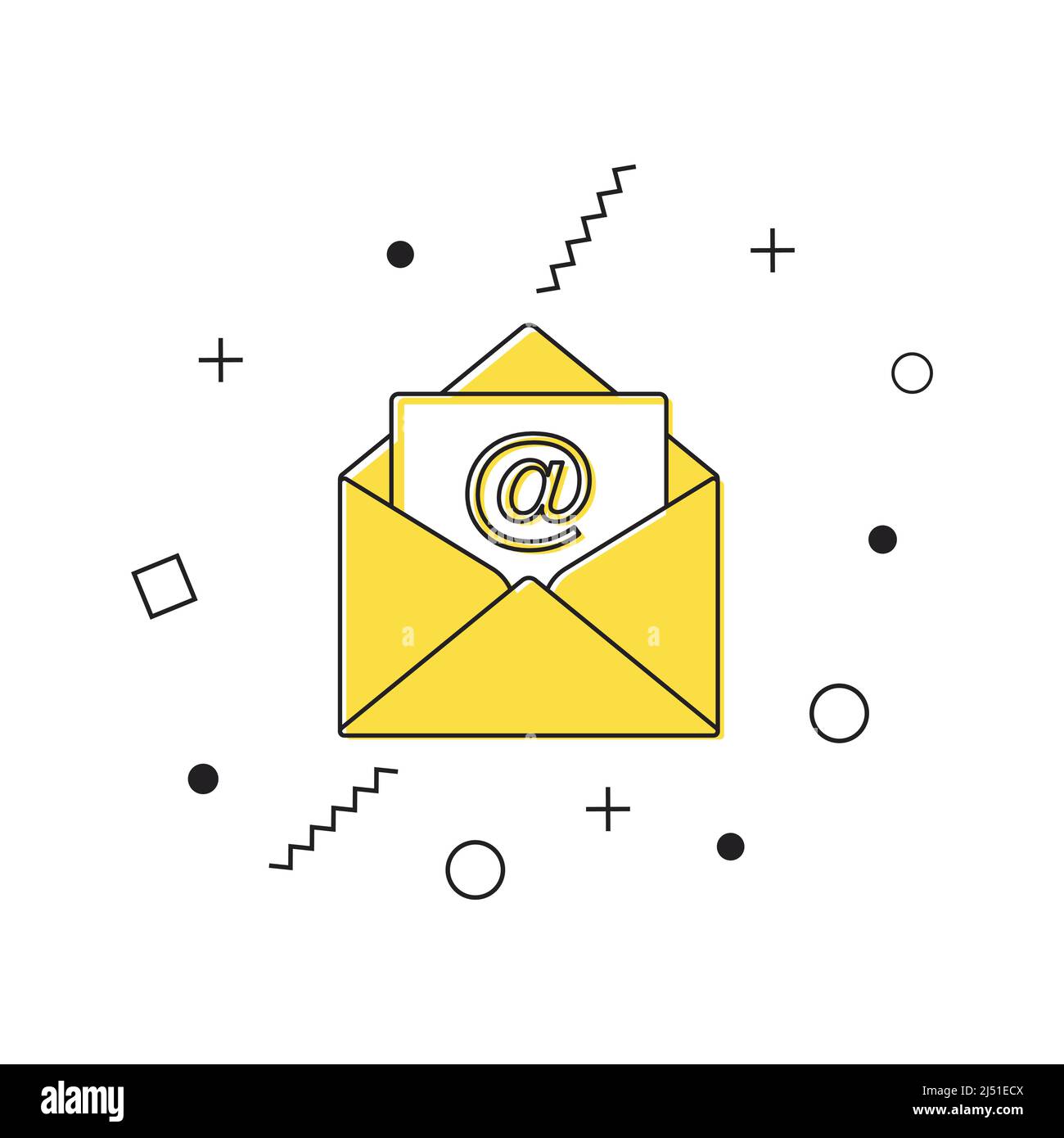 Envelope icon. Yellow mail icon with geometric shapes on white ...