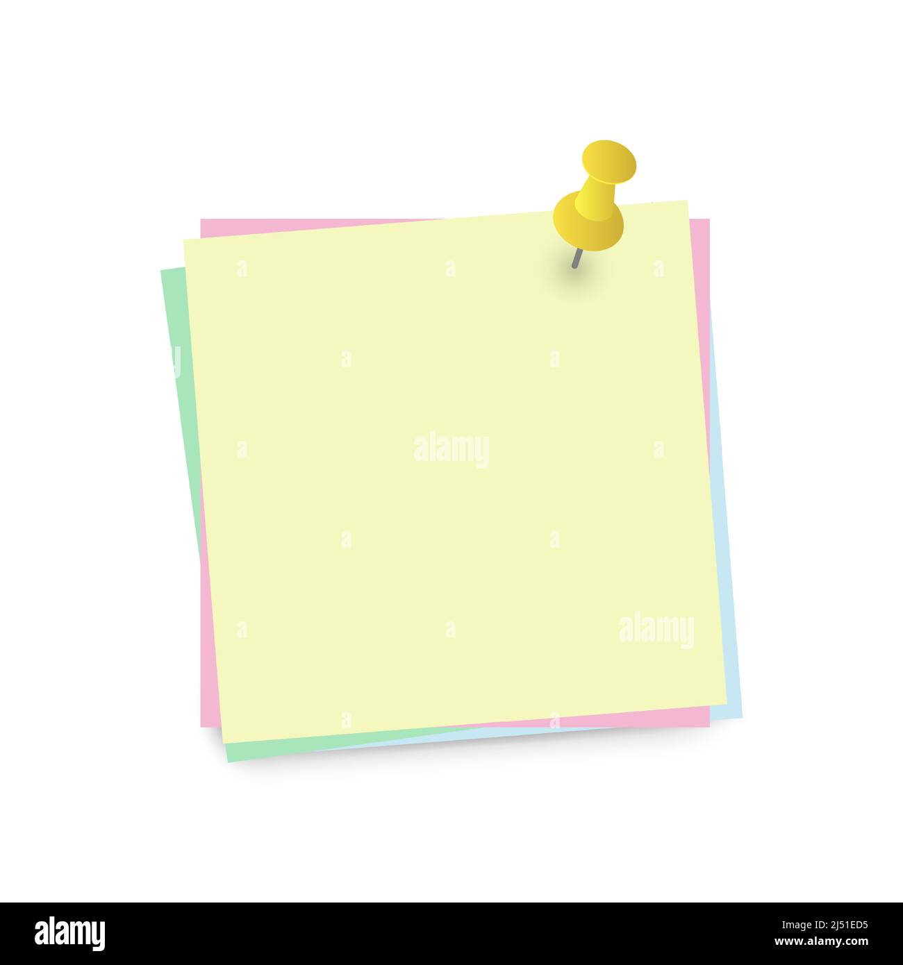 Blank note paper with pin. Top view note sticker with pins. Vector ...