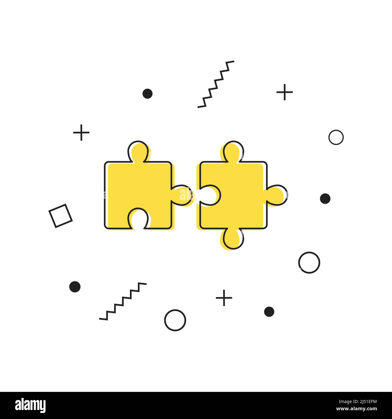 Puzzle pieces. Yellow puzzle icon with geometric shapes on white ...