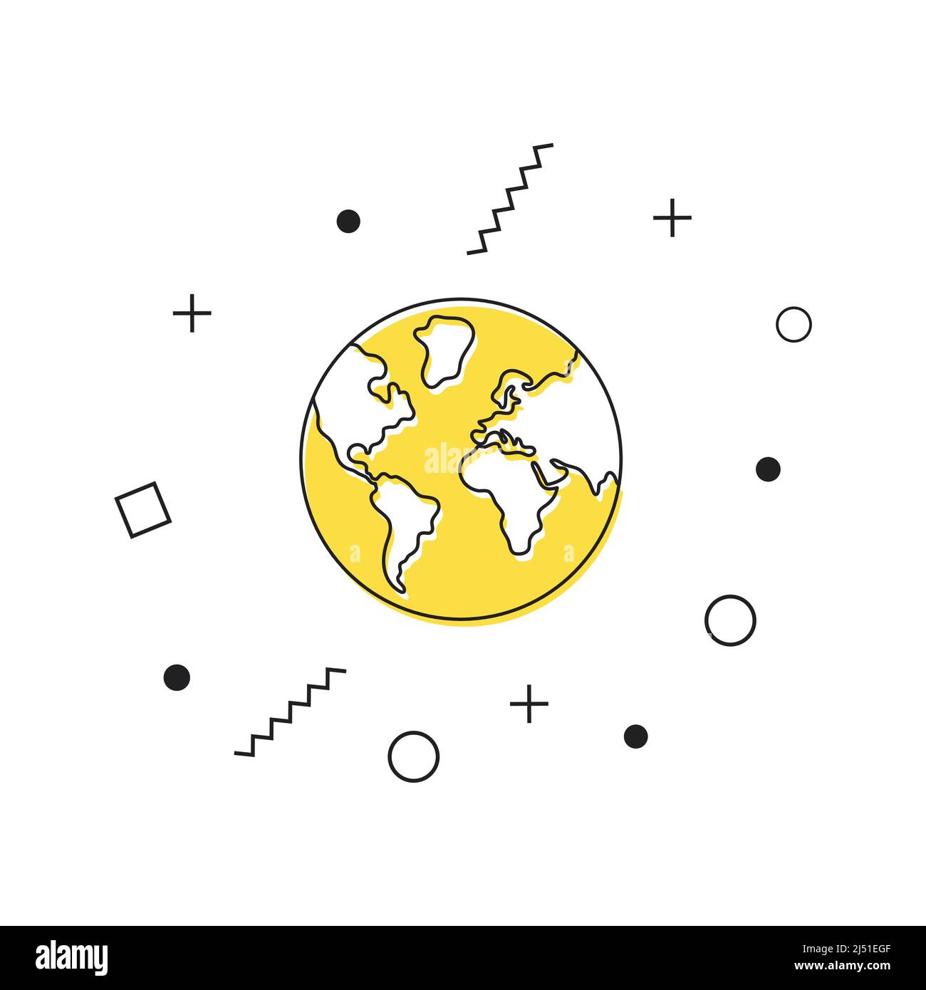 World planet icon. Yellow planet earth icon with geometric shapes on ...