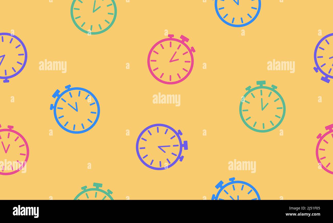Colorful line stopwatch icon isolated seamless pattern on yellow ...