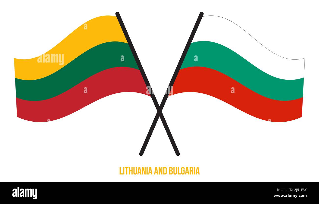 Lithuania and Bulgaria Flags Crossed And Waving Flat Style. Official ...