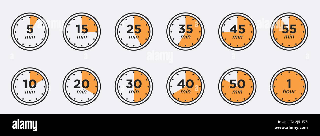 Timer, clock, stopwatch isolated set icons. Label cooking time. Vector ...